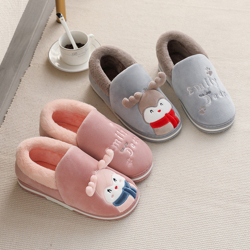 New design female winter closed toe slippers Wholesale Anti-slip plush warm cute cartoon style ladies house shoes