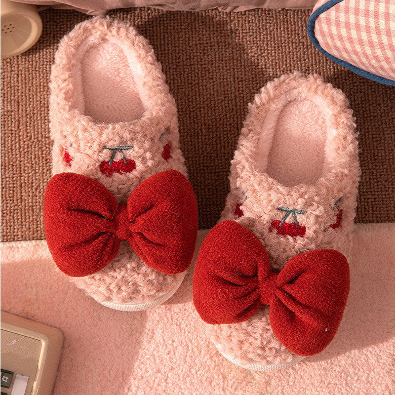 Wholesale Women Home Slippers Fluffy bowknot Home Slippers For ladies Floor Slippers With Soft Bottom