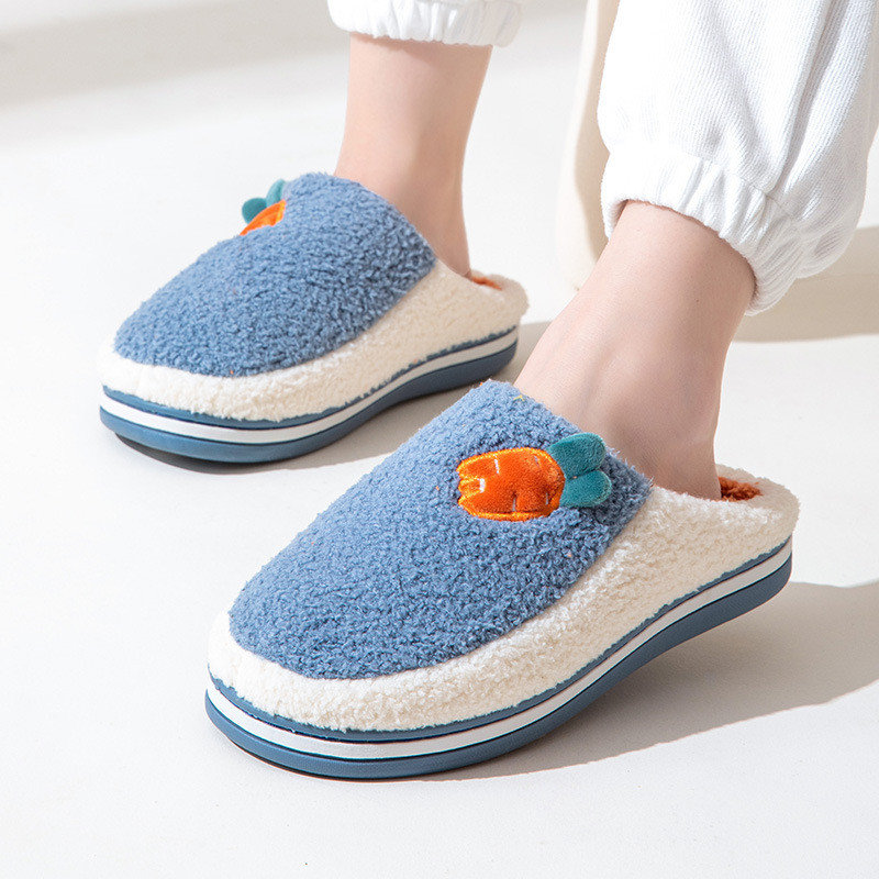 Wholesale Custom Thick Bottom Slippers Female Winter Cute Radish Shape Plush Warm Hight-Increasing Home Indoor Shoes