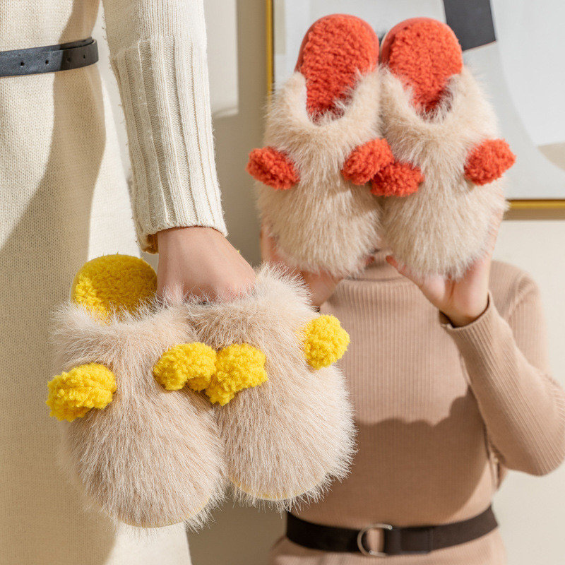 2021 custom new Fashion winter women's fur slippers flat cute ear slippers women long hair house shoes