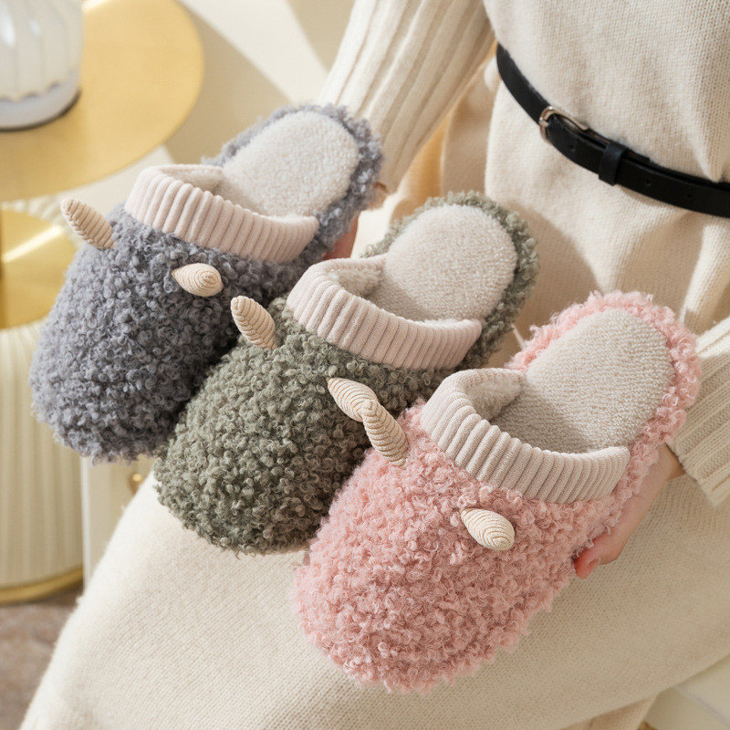 new Winter souple thick warm horns ladies cute Colorful house indoor slippers soft and comfortable closed toe for men