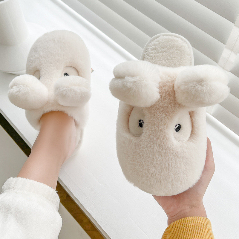 Non-slip slippers for men and women cute plush rabbit ears slippers house indoor soft bottom PVC home slippers
