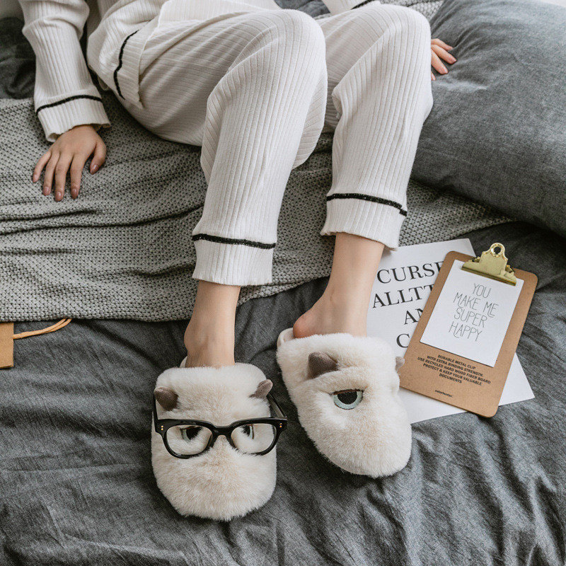 2021 Woman Slippers Lucky Cat Couple Cartoon Winter fluffy Cute Home Indoor Warmth house Shoes For ladies