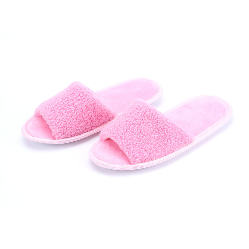 fluffy Teddy fur pink ladies open toe plush house indoor slippers