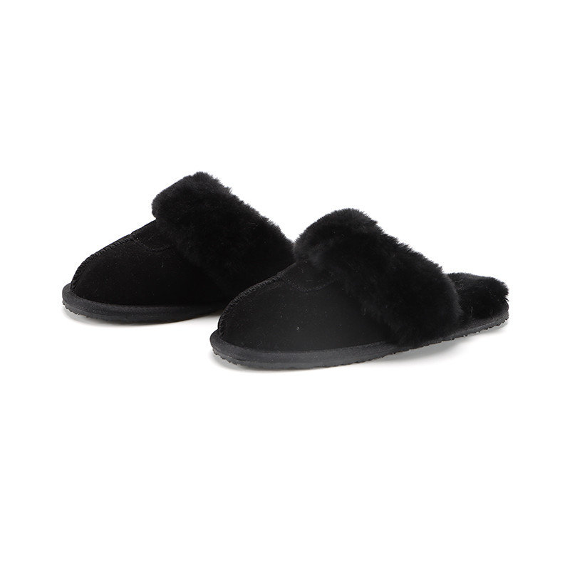 Women Genuine Suede Leather Warm Comfy Winter Fluffy Breathable house Indoor wool Slippers