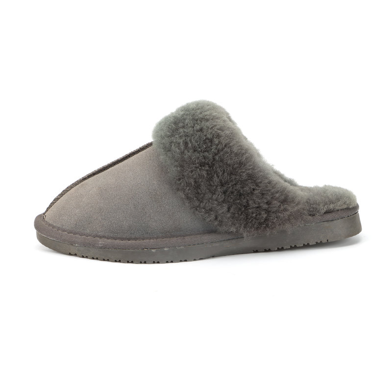 Leather upper sheep wool lined solid color warm house indoor slippers