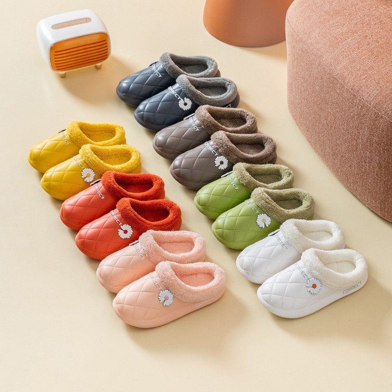 Newly listed net celebrity waterproof plush slippers for couples winter Bag heel warm non-slip slippers