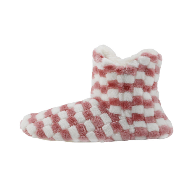 women Comfy faux fur Warm grid Winter home Boots soft house indoor slippers