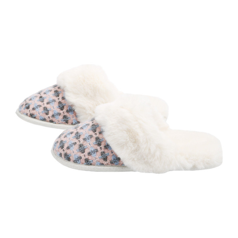 Women Slip On Fluffy Faux Fur Warm Winter  knitted fabric Comfy house indoor Slippers