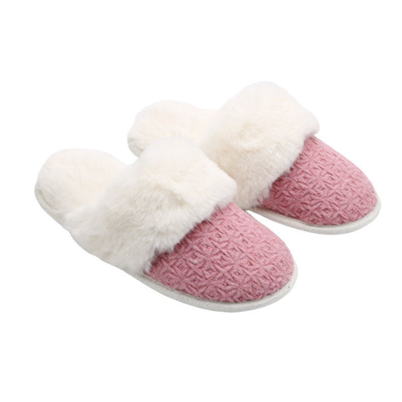 Womens pink  Slip On Faux Fur Warm Winter Fluffy knitted Comfy house indoor Slippers