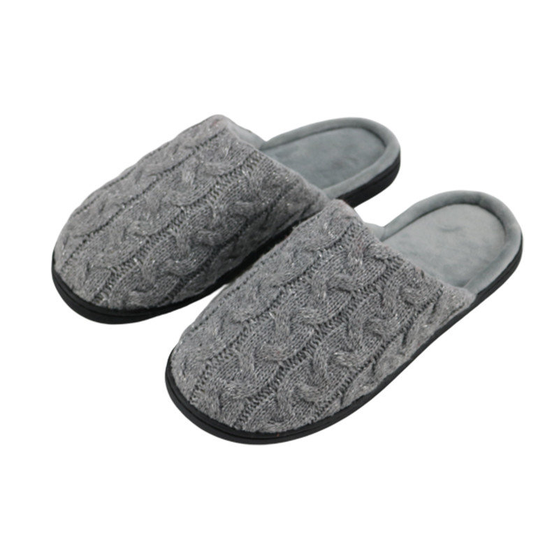 Women Slip-On Cozy Warm Knitted Upper house Indoor Winter home Thick faux fur Slippers
