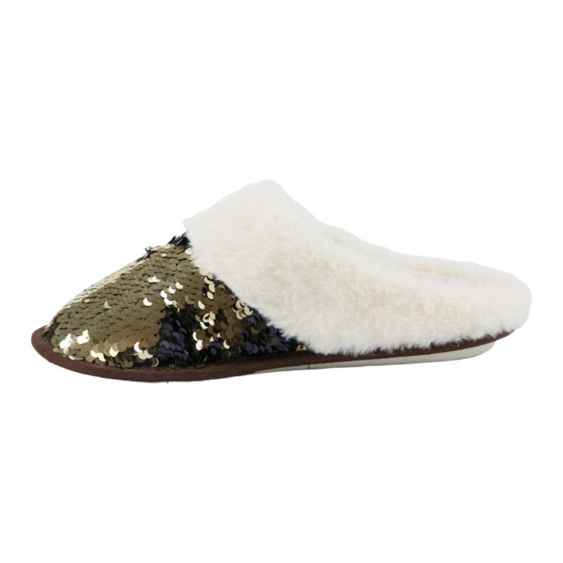 ladies house indoor slippers  women bedroom home mesh golden sequin faux fur gslippers