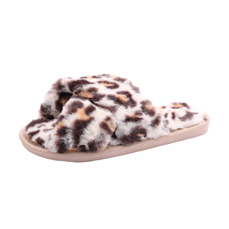 ladies Fashionable new soft soles plush leopard-print peep-toe slippers