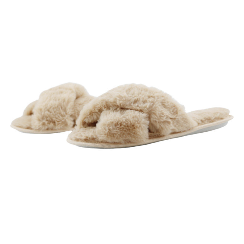 soft sole women home indoor shoes plush faux fur slippers open toe sandals lady comfy  open toe shoes