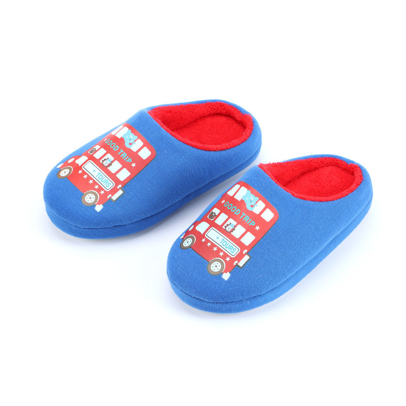 children Winter blue Cartoon car house Indoor Kids  Plush Baby Slippers