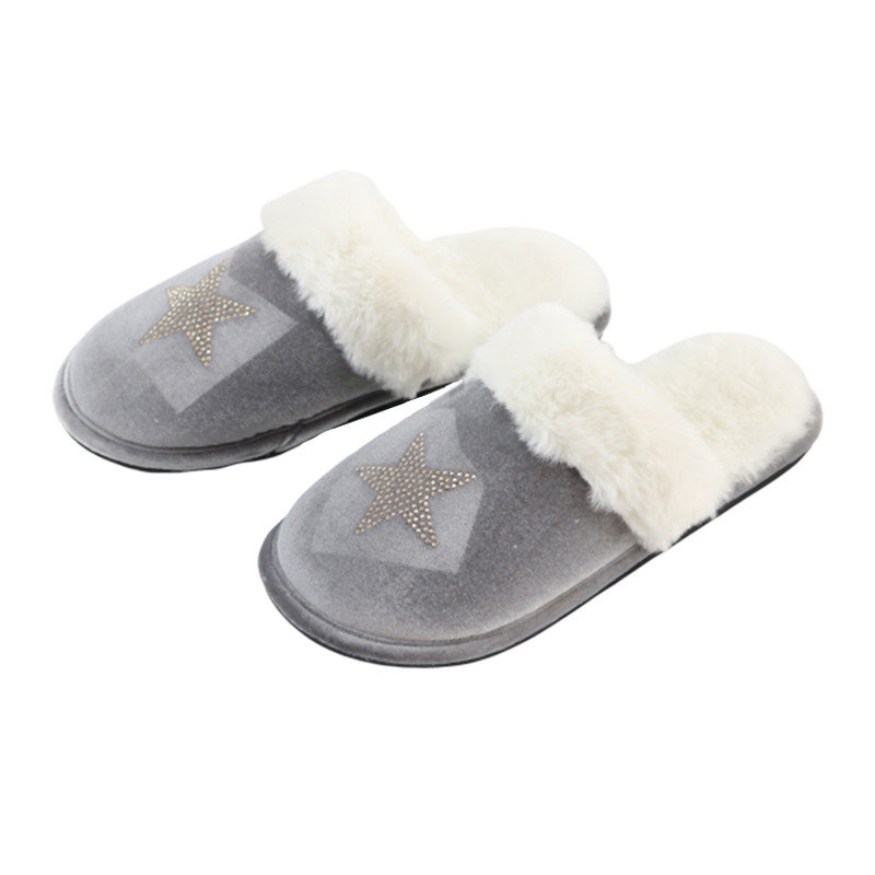 Fashion Winter Women Slipper Shoes Flannel Faux Fur Pentagram  Indoor