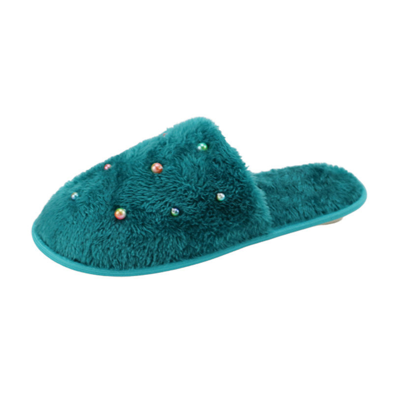 House Indoor Women Slipper Shoes Fluffy Delicate With Soft Bottom Pearl Plush