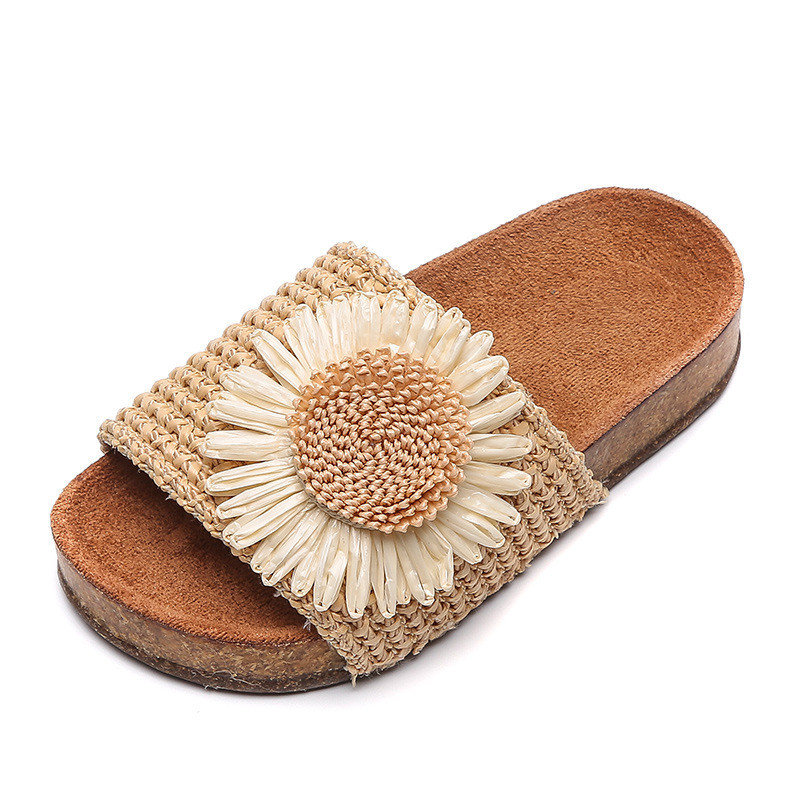 girls Summer Cork Slippers kids delicate flower Non-slip Flat Outdoor Beach sandals