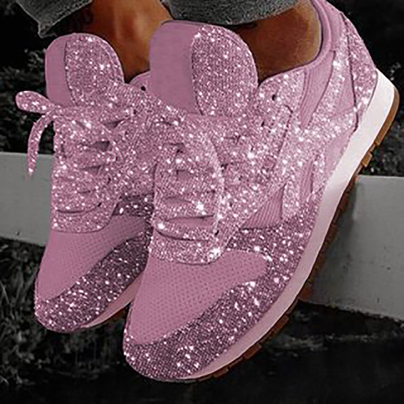 New sports footwear women breathable lace-up running rhinestones Casual sneakers factory wholesale Walking Style Shoes