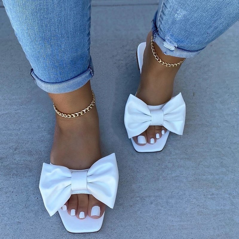2022 designer slippers cute fashion big bowknot upper summer outdoor shoes non-slip comfortable women sandals Flats
