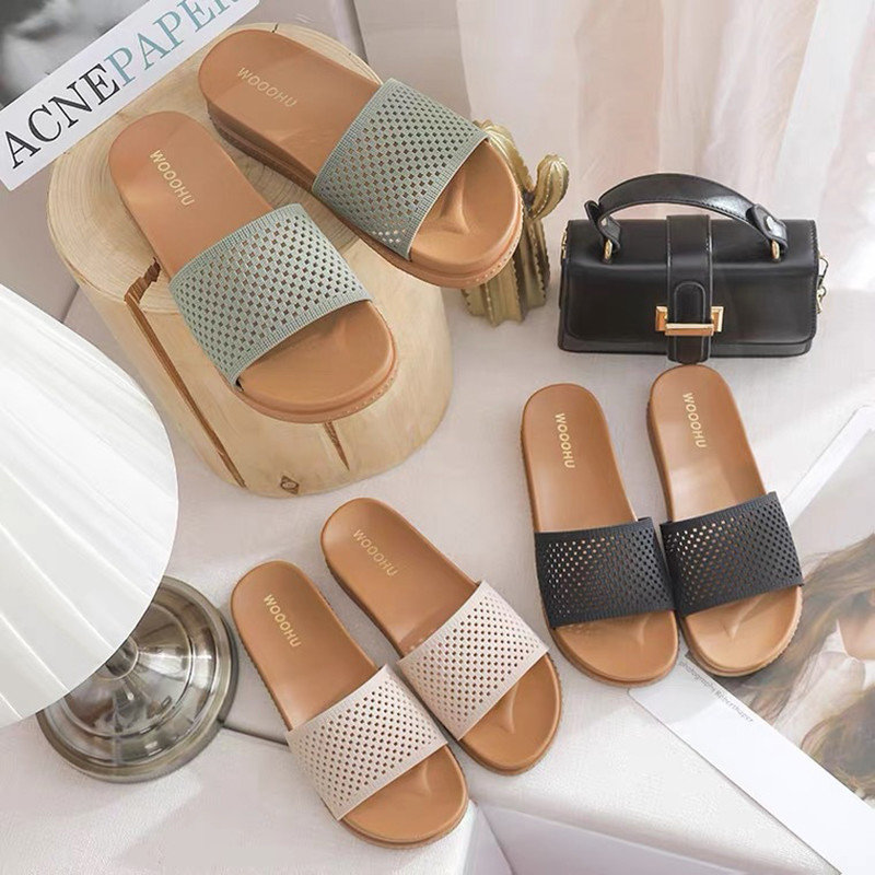 Custom Simple style slippers Breathable mesh solid color outdoor lady shoes slides summer sandals women