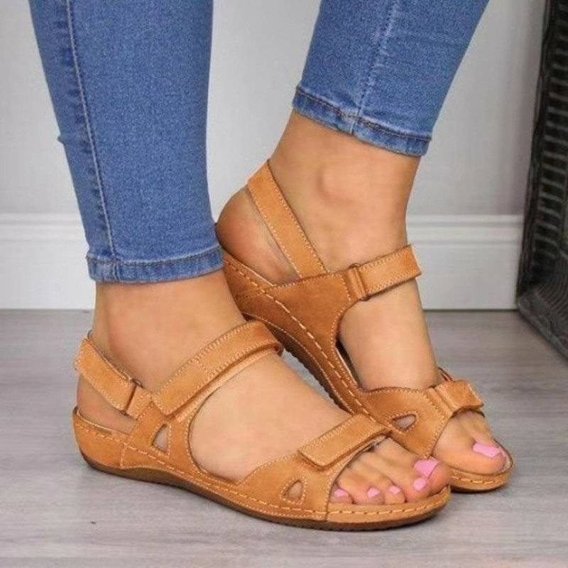 Summer breathable beach outdoor shoes comfortable open toe solid color women slippers large size flat sandals
