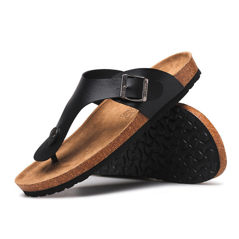men comfortable cork slippers soft wood soles beach flip flops for men slipper