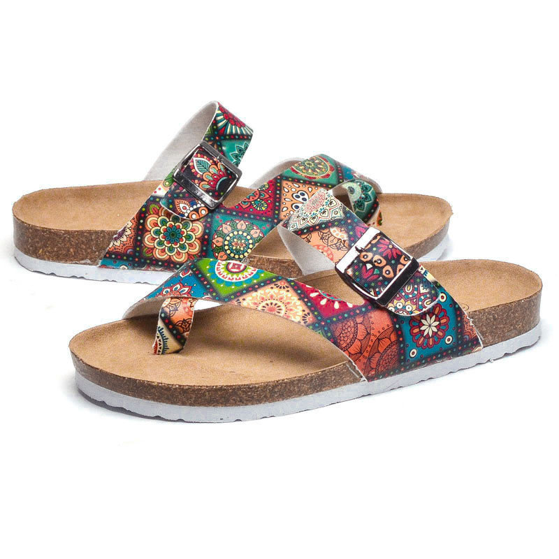 Thick Leather Summer Women Candy Color Sandals With Adjustable Metal Clasp Rubber