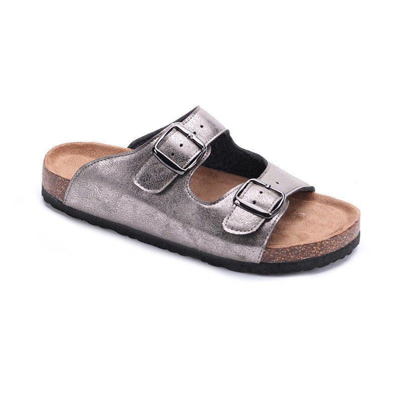 New fashion metal PU leather beach sandals with soft rubber for women summer lady soft wood soles shoes rubber slide sandals