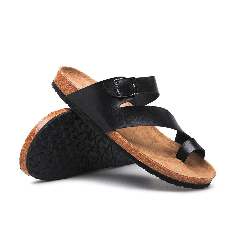 2020 pure color Slippers Women Summer Beach Casual Wood Flip Flops men Retro Flat slides  Cork Slippers sandal upper