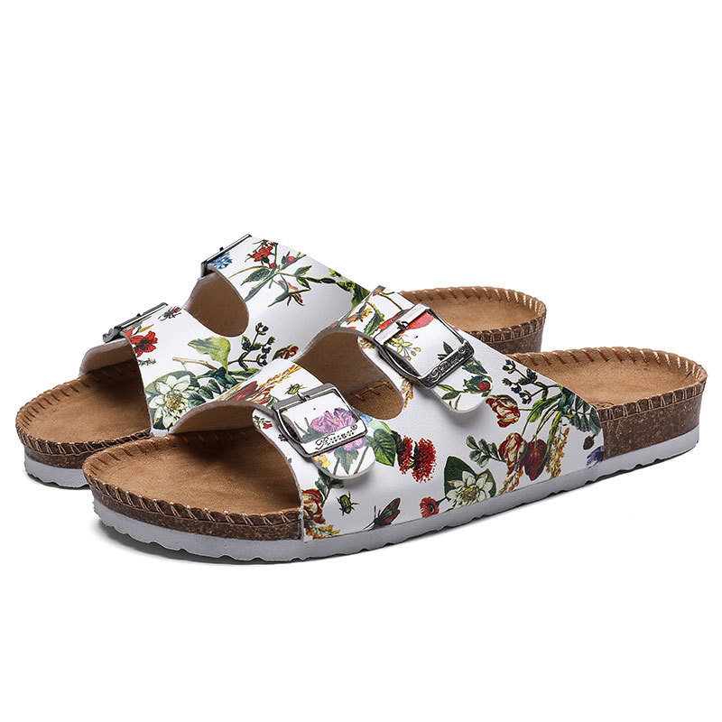Soft Wood Soles Comfortable  Beach Shoes Summer Flower White Platform Beach Shoes