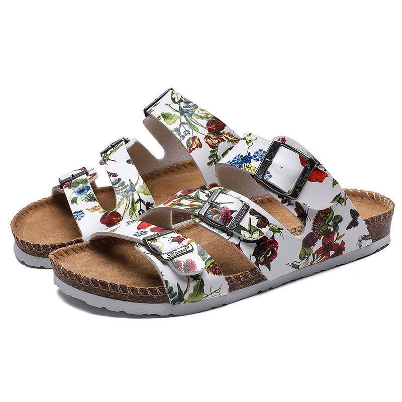 new design Wood Women Cork sandals  Lady house indoor and outdoor slippers white platform sandal