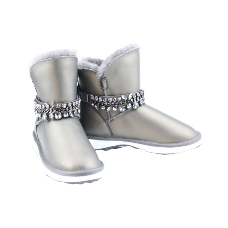 Fashionable Women Winter Snow Boots Warm Genuine Leather  Flat