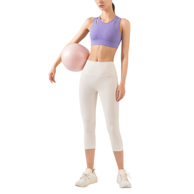 2021 summer women's cropped pants stretch sports high waist hip hip breathable nude feel fitness yoga pants
