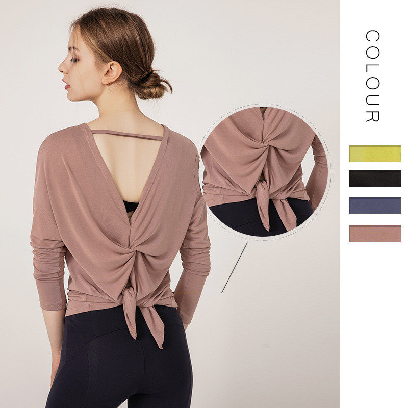 2021 Women's new fashion solid color beauty back slit yoga top long sleeve quick dry sports running fitness clothes