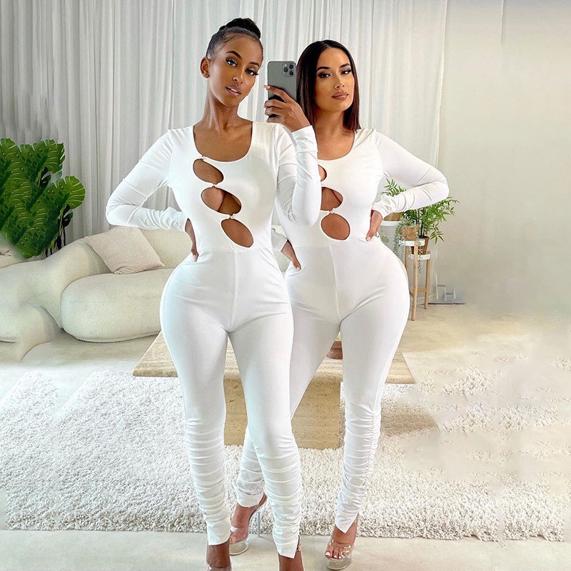 new the autumn women long sleeve gym wear high waist and sexy hollowed-out tight sportswear one piece casual jumpsuits