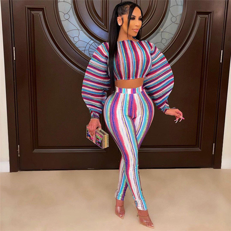 New autumn women high waist fashion printed gym wear  butt Lift tight yoga Pants Women colorful stripe leisure trouser