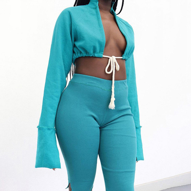 2020 new autumn Lace Up Hollow Out Hooded coat For Women Solid color Loose Long Sleeve Hoodies Casual Street wear Lady crop Tops