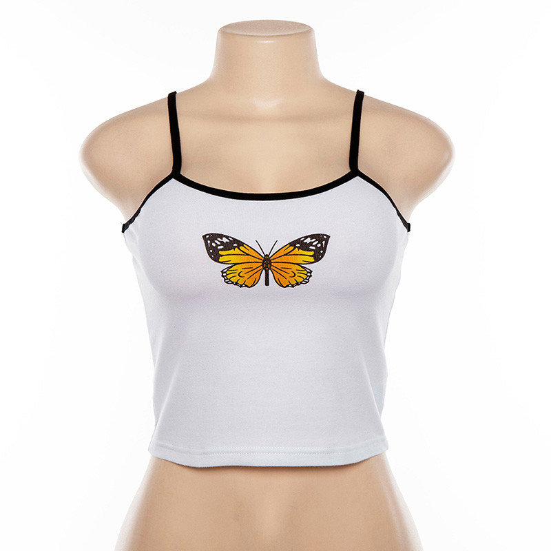 new fashion tie-dye color butterfly printed  slim crop top women summer tank