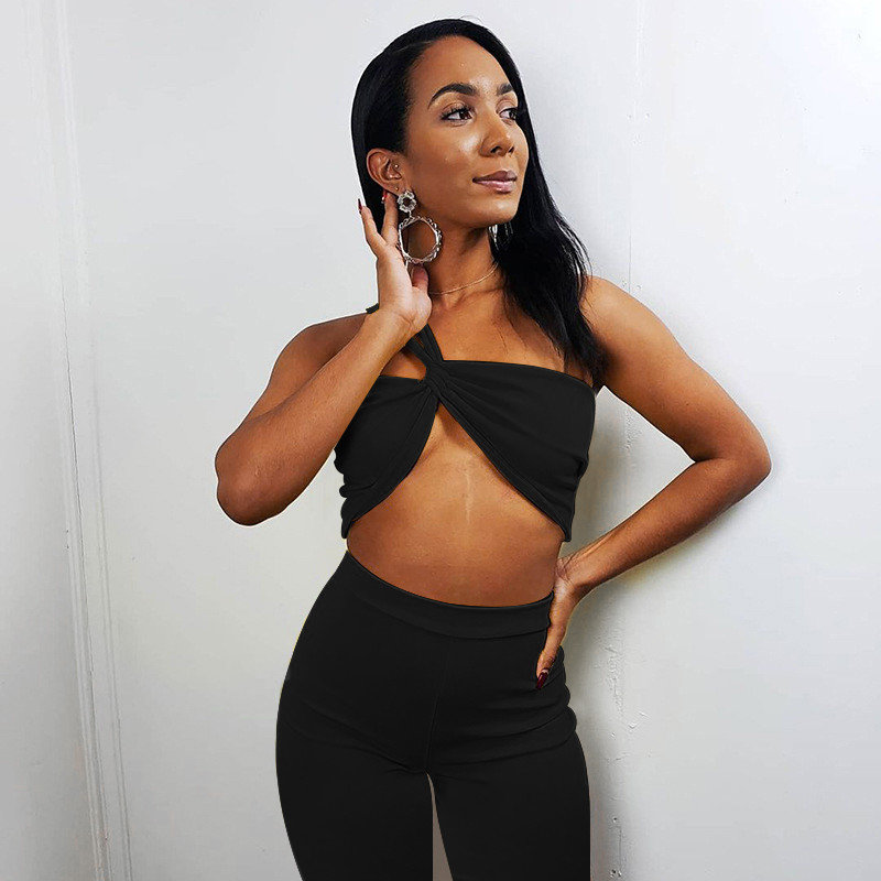2021 summer new sexy one shoulder sportswear new design yoga black lightweight sports outfits women yoga set