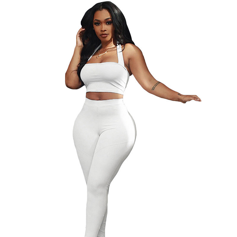 2 Pieces Gym Clothing Halter Sports set Crop Tank Tops ladies Bra and pants high Waist yoga sets yoga fitness wear