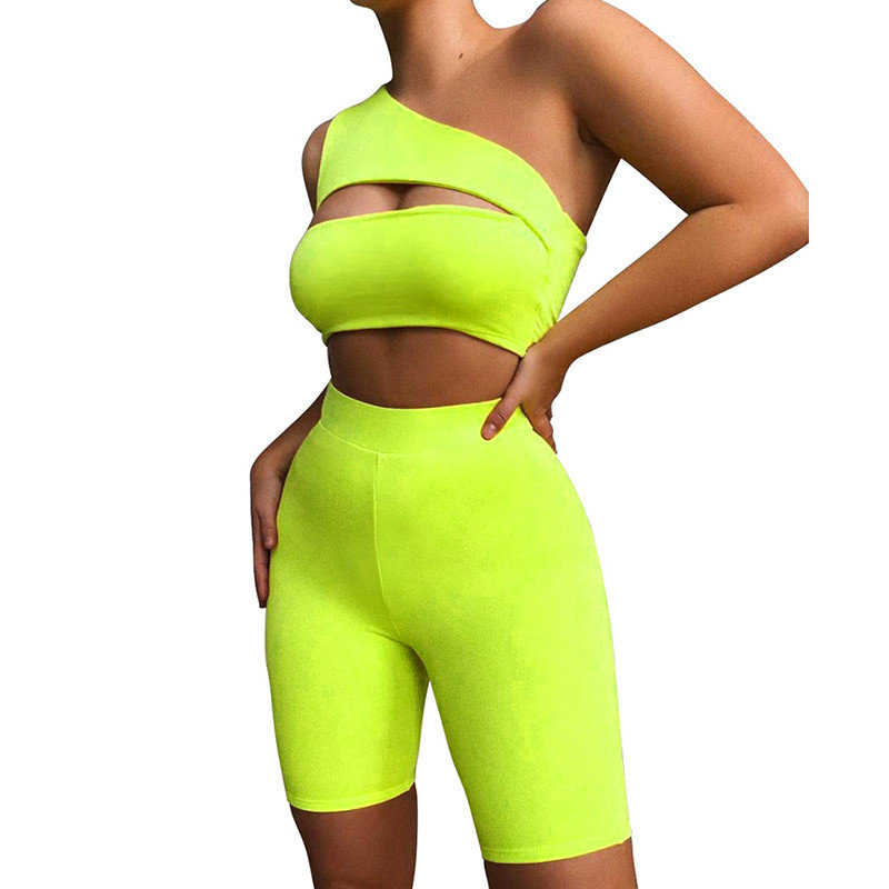 Women Active Wear Set High Quality Cheap Tracksuits Sexy Hollow Out One Shoulder Sportswear yoga fitness wear
