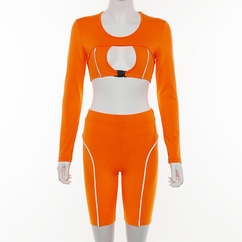 Women Two Piece Short Set Casual Sportswear bright Long Sleeve Jogging Crop Top Workout Set Sweat Suit