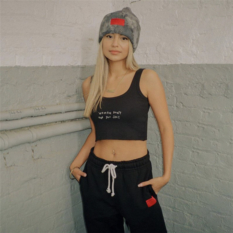 new summer ladies slim crop tops embroidery letter thread  yoga tops fashion sleeveless street style small vest