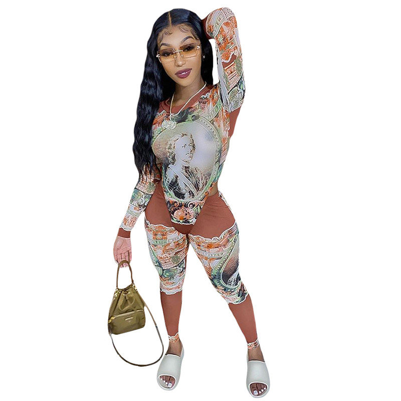 Hot Selling Sexy Two Piece yoga Sets Women Jumpsuits print fashion pattern sportswear