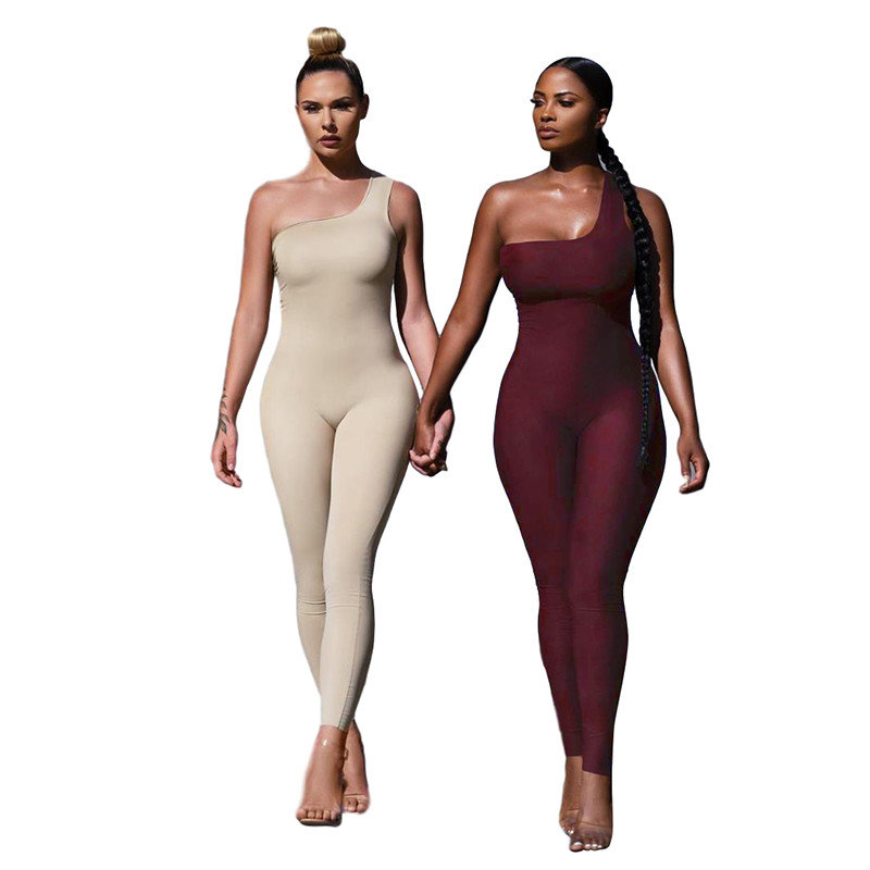 Top-ranking suppliers new style one shoulder solid color jumpsuit pants plain one piece women sportswear
