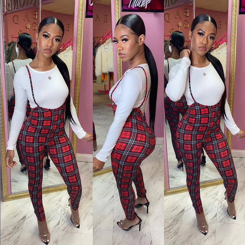 printed grid Knitting Skinny Crop Tops Overalls Suspender Trousers ladies Tracksuit Women fitness Clothing Casual streetwear