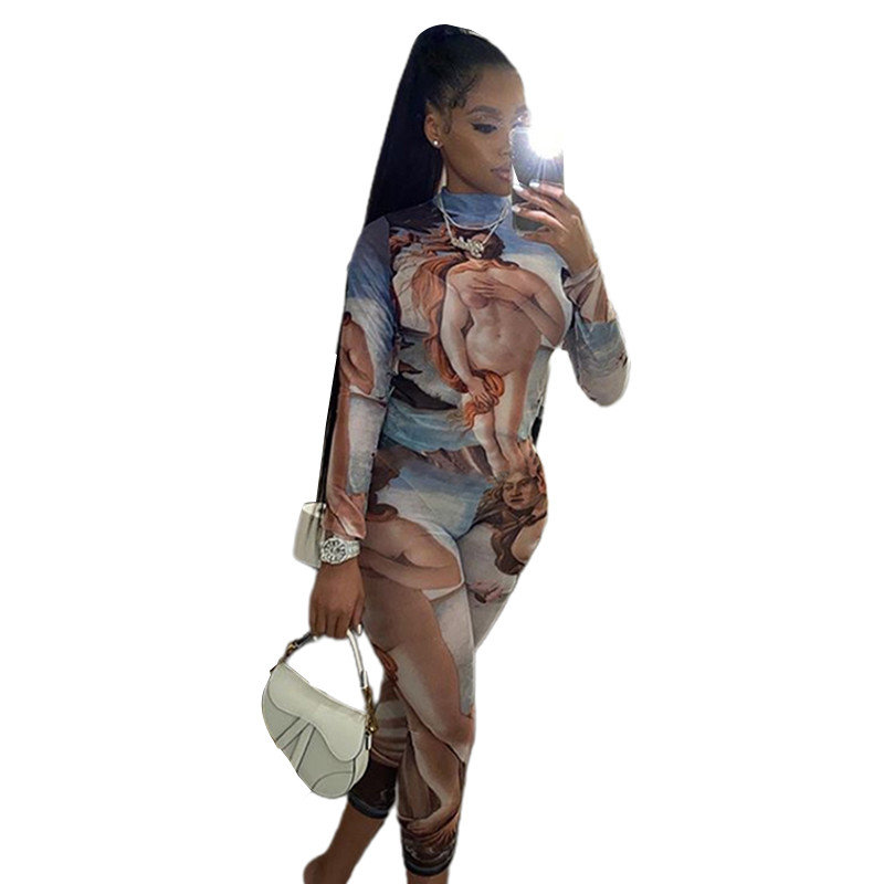Hot Sale Sexy Long Sleeve yoga pants Print One Piece yoga set ladies sports Jumpsuit