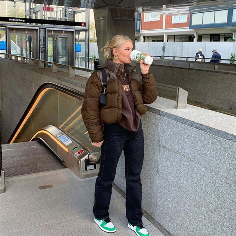 Wholesale Custom Women Fashion Contrast Color Stitching Slim Street Shot Thickened Cotton Jacket Ladies outdoor sports coat