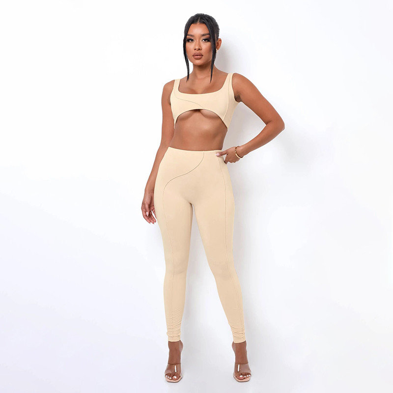 Wholesale New design women two pieces sports set seamless yoga leggings and bra ladies solid color yoga set